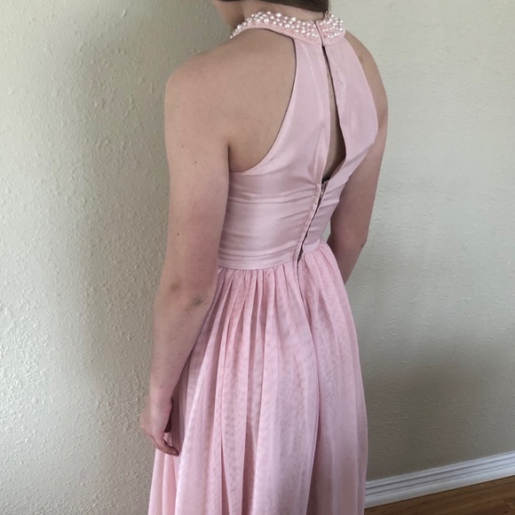 Macy's | Dresses | Baby Pink Prom Dress With Pearl Waist And Neckline | Poshmark